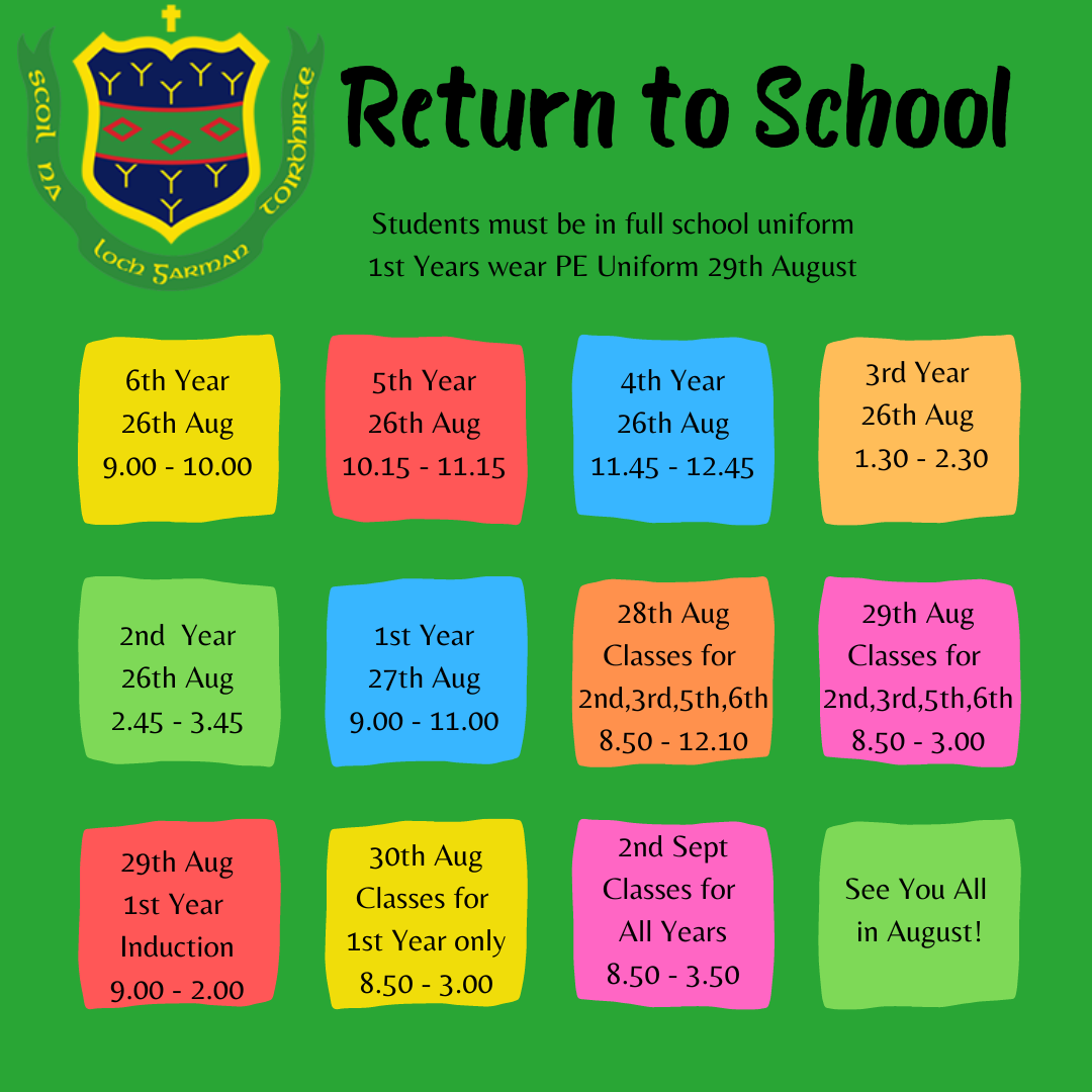 Student Calendar – Presentation Secondary School