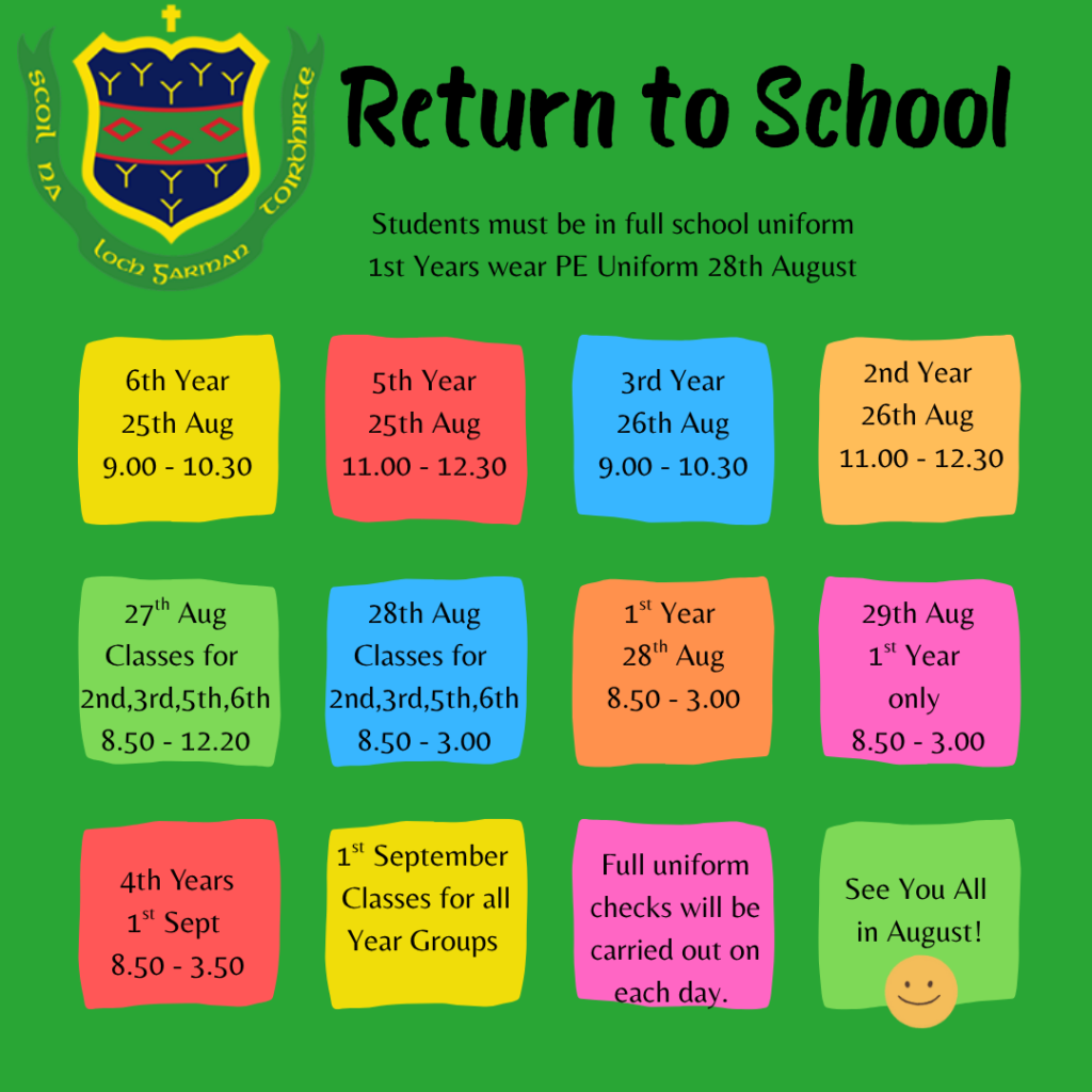 Student Calendar – Presentation Secondary School
